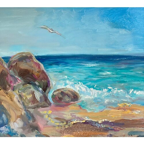 Картина ручной работы "Голубые глаза моря", 40x50 см, на холсте, голубые оттенки