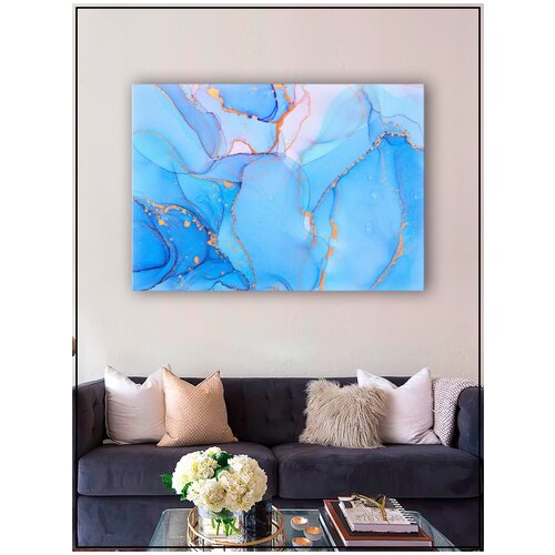Картина для интерьера на натуральном хлопковом холсте "Абстракция голубой мрамор", 38*55см, холст на подрамнике, картина в подарок