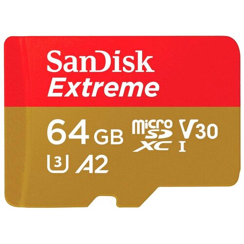 Карта памяти SanDisk microSDXC 64 ГБ Class 10, V30, A2, UHS Class 3, R/W 160/60 МБ/с, адаптер на SD, 1 шт., красный/бежевый