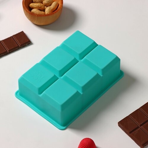 Форма для льда «Кубик», силикон, 16,5×11,5×5 см, 6 ячеек (5×5 см), цвет бирюзовый