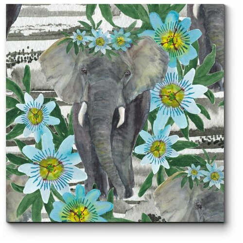 Модульная картина Слон, гуляющий среди цветов30x30