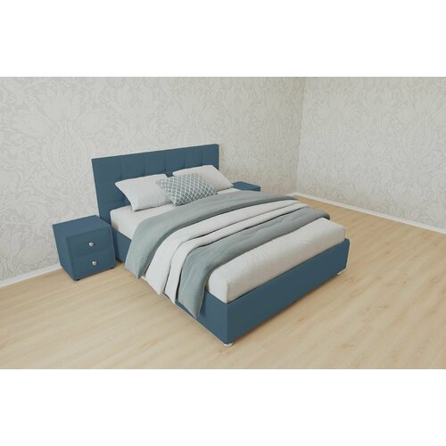 Односпальная кровать Афина 90x200 с подъемным механизмом и с коробом для белья велюр бирюзовый без ножек
