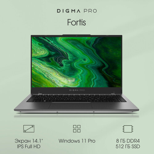 Ноутбук Digma Pro Fortis, 14.1", IPS, Intel Core i3 1005G1, LPDDR4x 8ГБ, SSD 512ГБ, Intel UHD Graphics, серый (dn14p3-8dxw01)