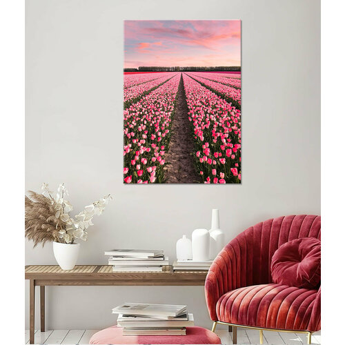 Картина/Картина на холсте/Картина на холсте для интерьера/Картина на стену/Картина в подарок для дома/ Тюльпаны Поле (2) - Tulips Field (2) 20х30