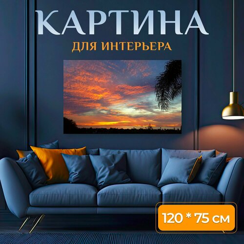 Картина на холсте "Лейкадия, заход солнца, ладонь" на подрамнике 120х75 см. для интерьера