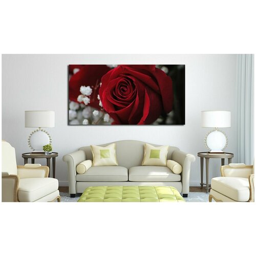 Картина на Холсте - "Бутон красной розы", размер 90х45 см