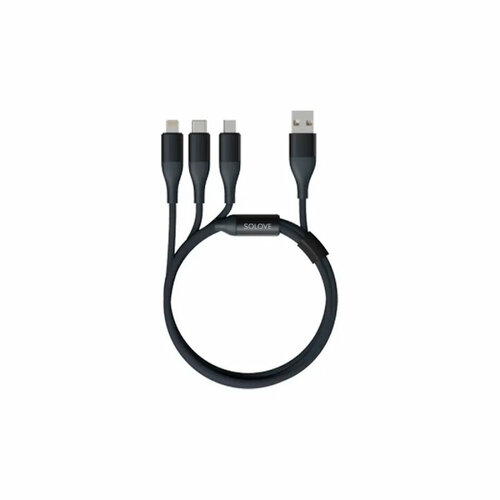 Кабель Solove 3 in 1 USB Lightning/Micro/Type-C 1,2м 5V 2,4А нейлоновая оплетка (DW2 Blue), темно-серый