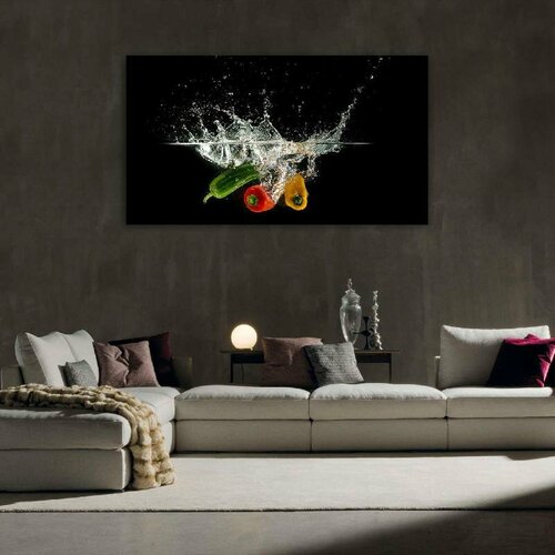 Картина на холсте 60x110 LinxOne "С брызгами Перец Еда Пища" интерьерная для дома / на стену / на кухню / с подрамником