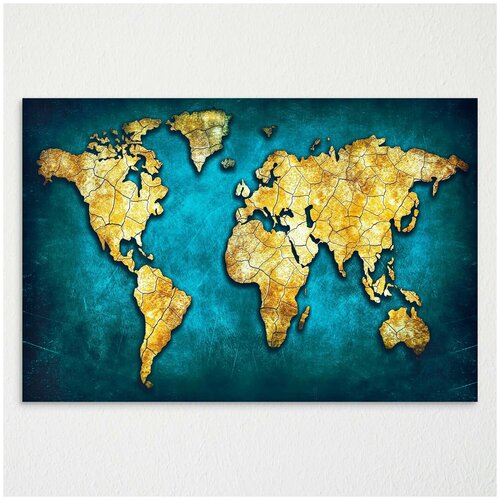 Картина на Стекле - "Золотая карта мира", размер 60х40 см