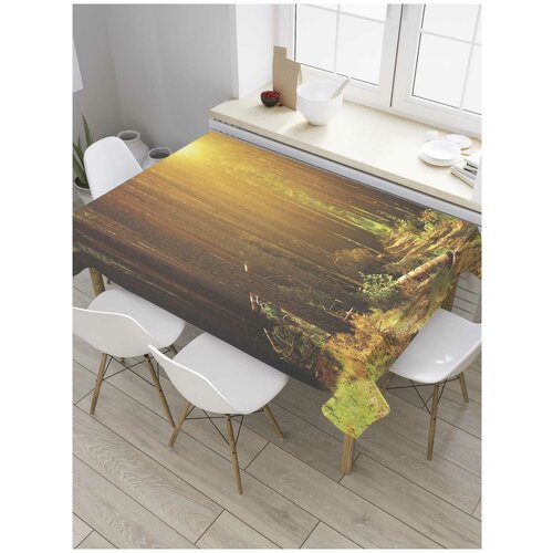 Скатерть прямоугольная JoyArty на кухонный стол "Лесной восход" из оксфорда, 180x145 см