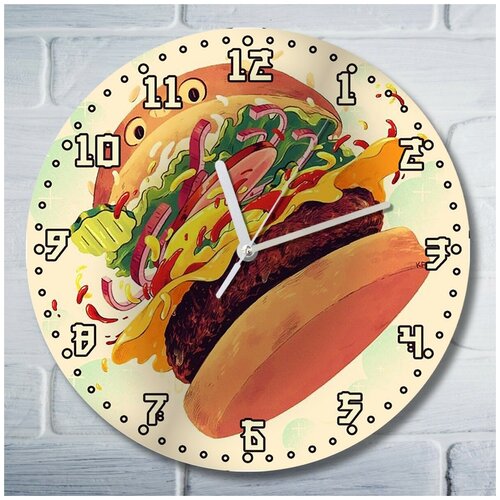 Настенные часы УФ интерьерная (кафе, ресторан, фастфуд, бургер, дудл) - 1252
