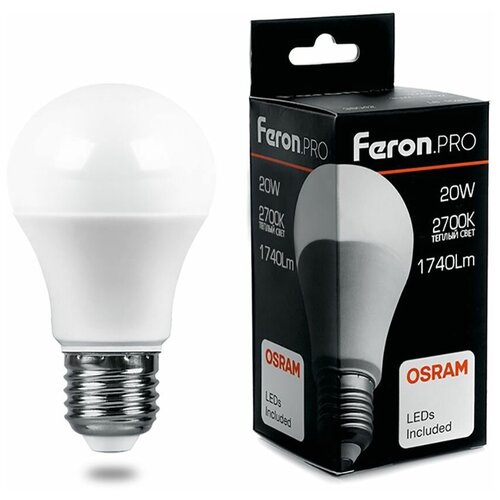 Лампа светодиодная Feron LB-1020 38041, E27, A65, 20 Вт, 2700 К