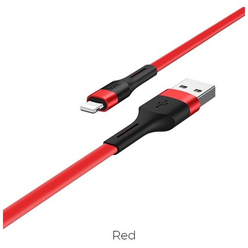 Кабель USB - Apple 8 pin HOCO X34 Surpass, 1.0м, плоский, 2.4A, силикон, цвет красный