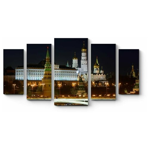Модульная картина Ночный Кремль в отражении Москвы-реки 130x72