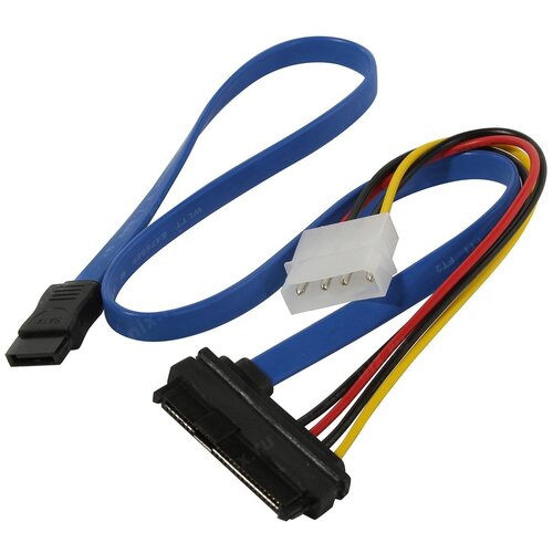 Кабель GCR SAS 22-pin - 4-pin Molex/7-pin SATA (GC-ST303), 0.5 м, 1 шт., синий