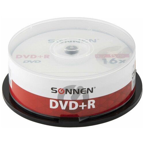 SONNEN Диски DVD+R SONNEN 4,7GB 16x Cake Box (упаковка на шпиле) комплект 25шт, 513532