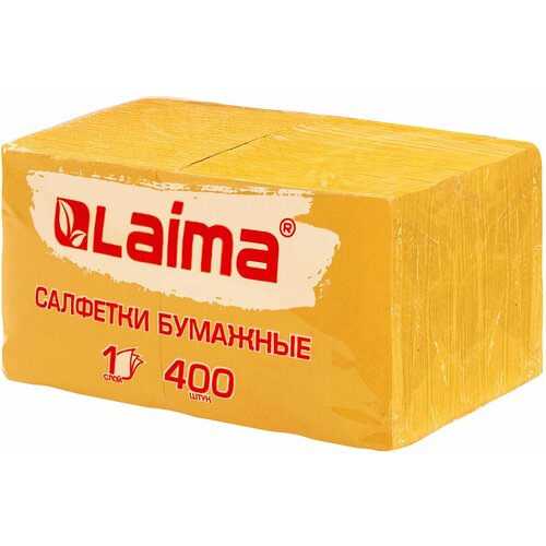 Салфетки бумажные 400 шт, 24х24 см, "Big Pack", жёлтые, 100% целлюлоза, LAIMA, 114726