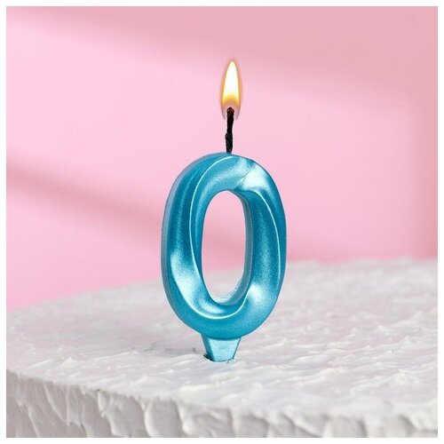 Свеча в торт "Грань", цифра "0", голубой металлик, 6,5 см 6536329