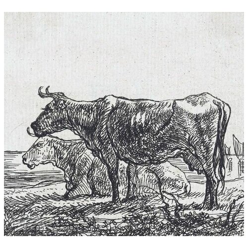 Репродукция на холсте Две коровы на берегу Днепра Кейп Альберт 32см. x 30см.