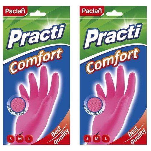 Комплект Paclan Перчатки резиновые Comfort (M) розовые 1 пара х 2 упак.