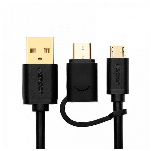 Кабель Ugreen 2 в 1 USB Type C + Micro USB to USB Charging & Sync 2.4А (USB 2.0, черный, 0.5M)