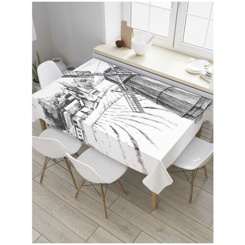 Скатерть прямоугольная JoyArty на кухонный стол "Старинная ветряная мельница" из оксфорда, 120x145 см