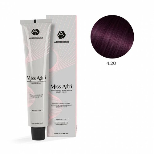 ADRICOCO Miss Adri крем-краска для волос с кератином, 4.20 коричневый фиолетовый, 100 мл