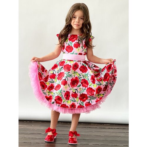 Платье Бушон, размер 134-140, розовый, красный