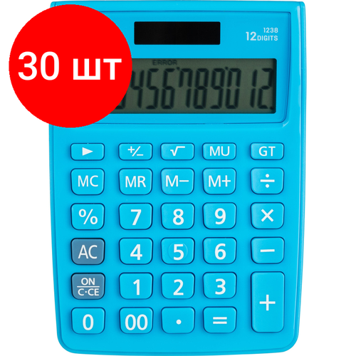 Комплект 30 штук, Калькулятор настольный компактный Deli E1238/BLUE синий 12-разр