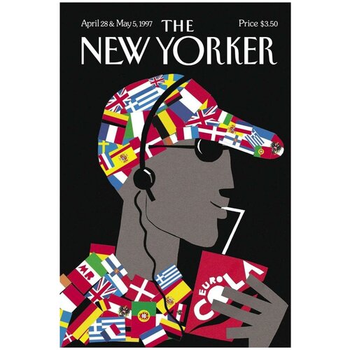 Постер / Плакат / Картина Обложки New Yorker - Парень в наушниках 60х90 см в раме