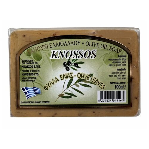 Knossos Мыло натуральное кусковое оливковое с оливковыми листьями, 100 г