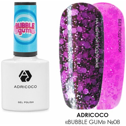 Adricoco, Bubble gum - гель-лак с цветной неоновой слюдой №08, 8 мл