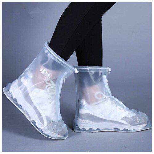Бахилы многоразовые для обуви, цвет прозрачные, размер 30-31 (XXS) защита от воды, дождевик для обуви, чехлы на замке