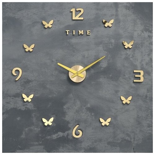 Часы-наклейка, серия: DIY, Бабочки, плавный ход, d-70 см, 1 ААА, золото