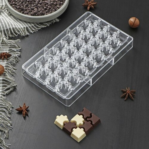 Форма для шоколада и конфет «Пазлы», 32 ячейки, 20×12×2,5 см, ячейка 2×2×0,8 см