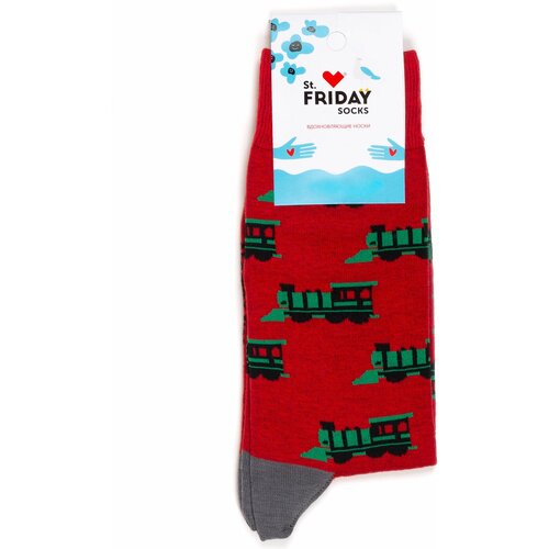 Носки St. Friday Носки с рисунками - Паровозики - St.Friday Socks, размер 42-46, красный