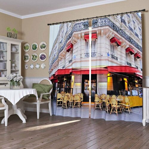 Фотошторы Уличное кафе в Париже Ш150xВ280 см. 2шт. Габардин на тесьме