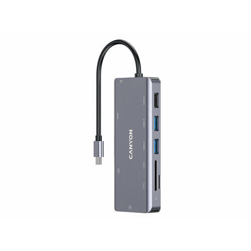 Док-станция Canyon DS-11 Type-C (USB 2.0, 2xUSB 3.0, USB Type-C, HDMI, RJ-45, SD, microSD, Mini jack), Серый CNS-TDS11