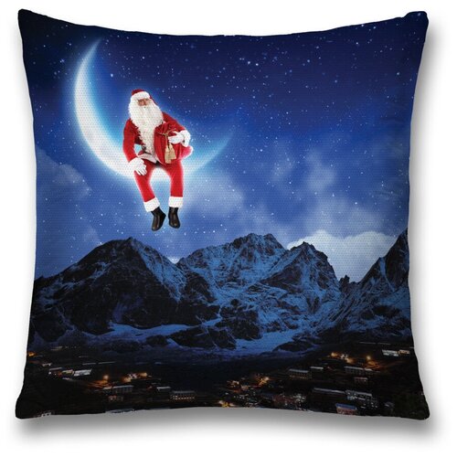 Наволочка декоративная на молнии, чехол на подушку JoyArty "Санта на луне" 45х45 см