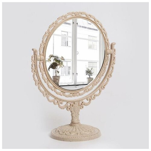 Зеркало настольное "Ажур", двустороннее, с увеличением, d зеркальной поверхности - 12,5 см, цвет бежевый