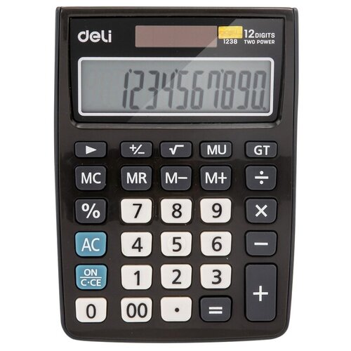 Калькулятор настольный комп. Deli E1238, 12-р, дв. пит, 145х105мм, серый