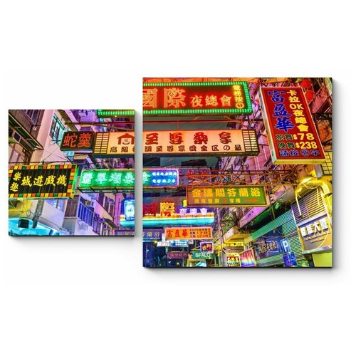 Модульная картина Неоновые огни ночного Гонконга60x36
