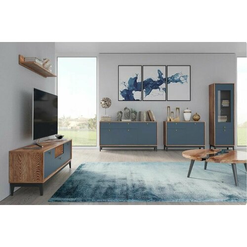 Комплект мебели в гостинную BRASS, модульная стенка для дома и квартиры, Синий