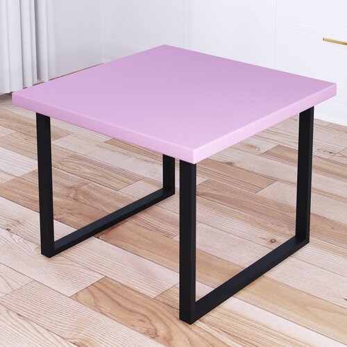 Стол журнальный Loft квадратный со столешницей розового цвета из массива сосны 40 мм и черными металлическими ножками, 75х75х50 см