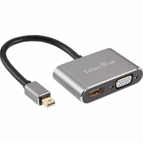 Кабель-переходник Telecom Mini DisplayPort (M) -> HDMI (F)+VGA (F) 4K@30Hz Alum Grey (TA6080)