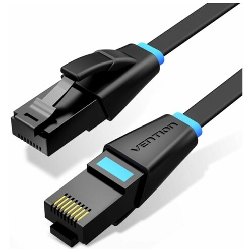 Vention Патч-корд прямой Ethernet UTP cat.6, RJ45, плоский сетевой кабель для ноутбука, роутера, кабель локальной сети, длина 2м, цвет черный