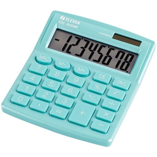Калькулятор Eleven настольный, 8 разрядов, двойное питание, 127х105х21 мм, бирюзовый (SDC-805NR-GN)