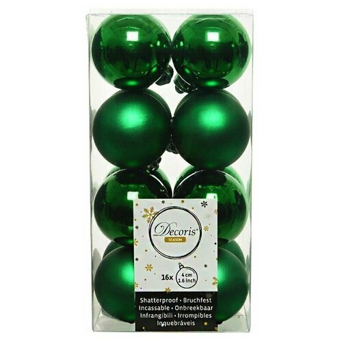 Набор пластиковых шаров (матовые и глянцевые), цвет: классический зелёный, 4 см, упаковка 16 шт, Kaemingk