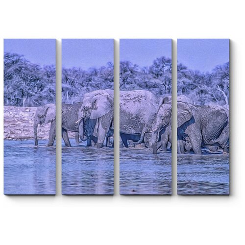 Модульная картина Африканские слоны на водопое 80x60