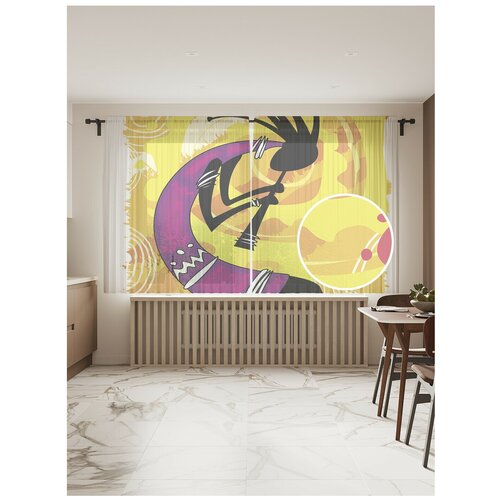 Тюль для кухни и спальни JoyArty "Дикая музыка", 2 полотна со шторной лентой шириной по 145 см, высота 180 см.